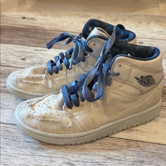 Nike | Shoes | Nike Air Jordan Cream Hightops With Blue Laces | Poshmark